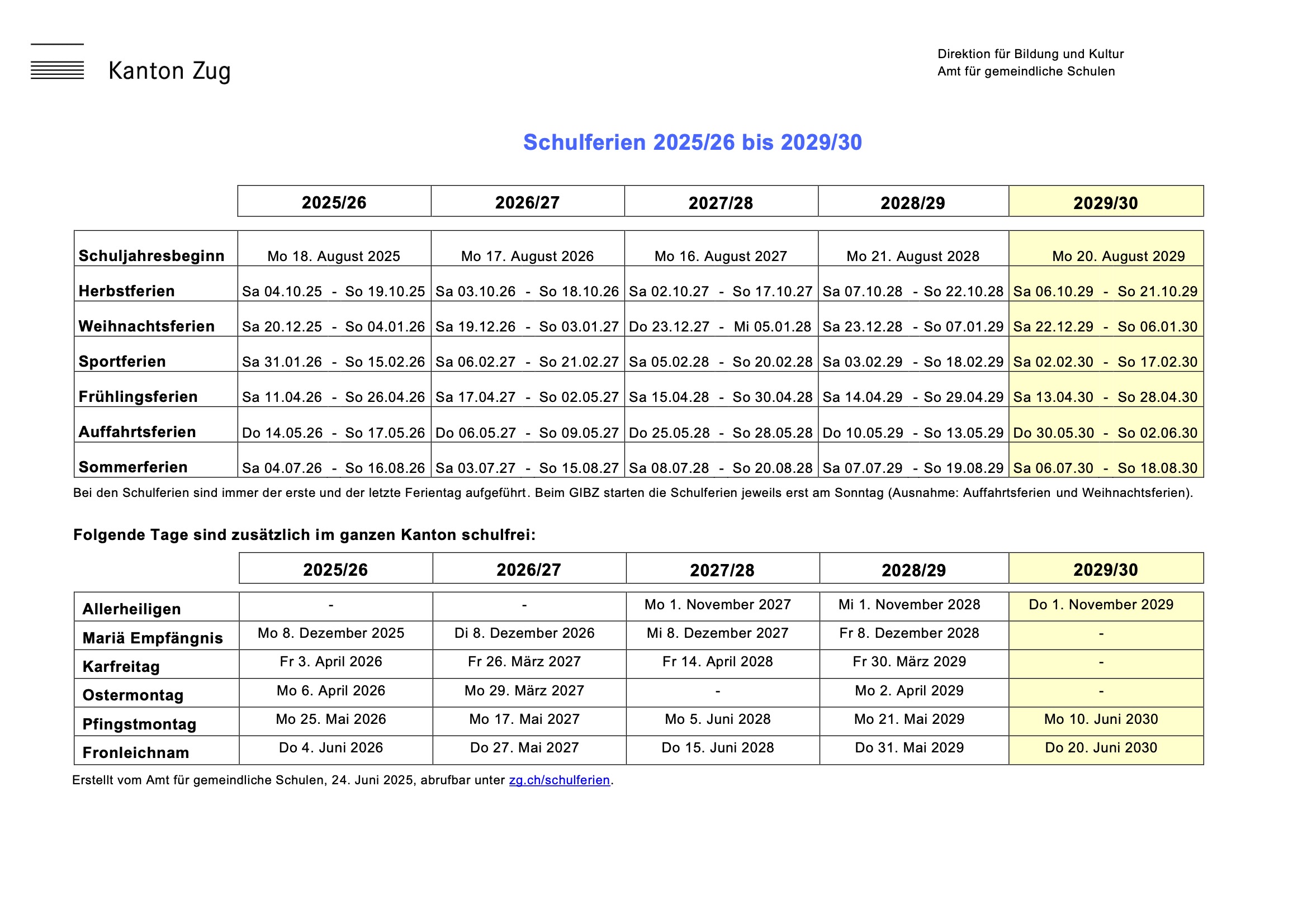Termin- und Ferienplan